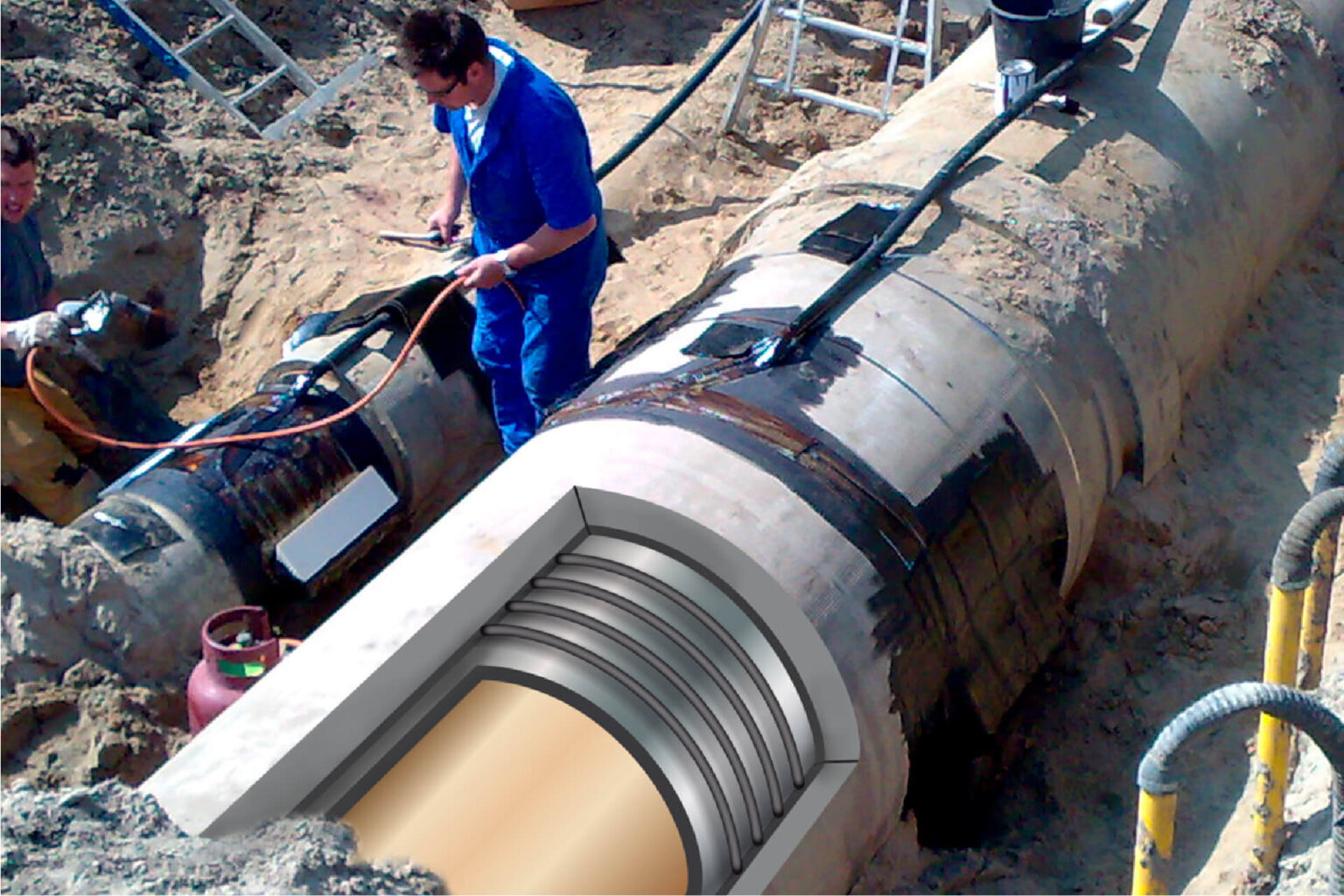 Ultrasonic clamp-on flowmeter for reinforced concrete circular pipes